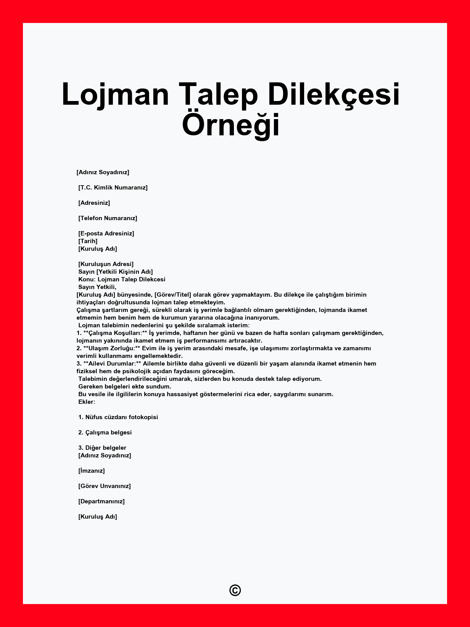 Lojman Talep Dilekçesi Örneği
