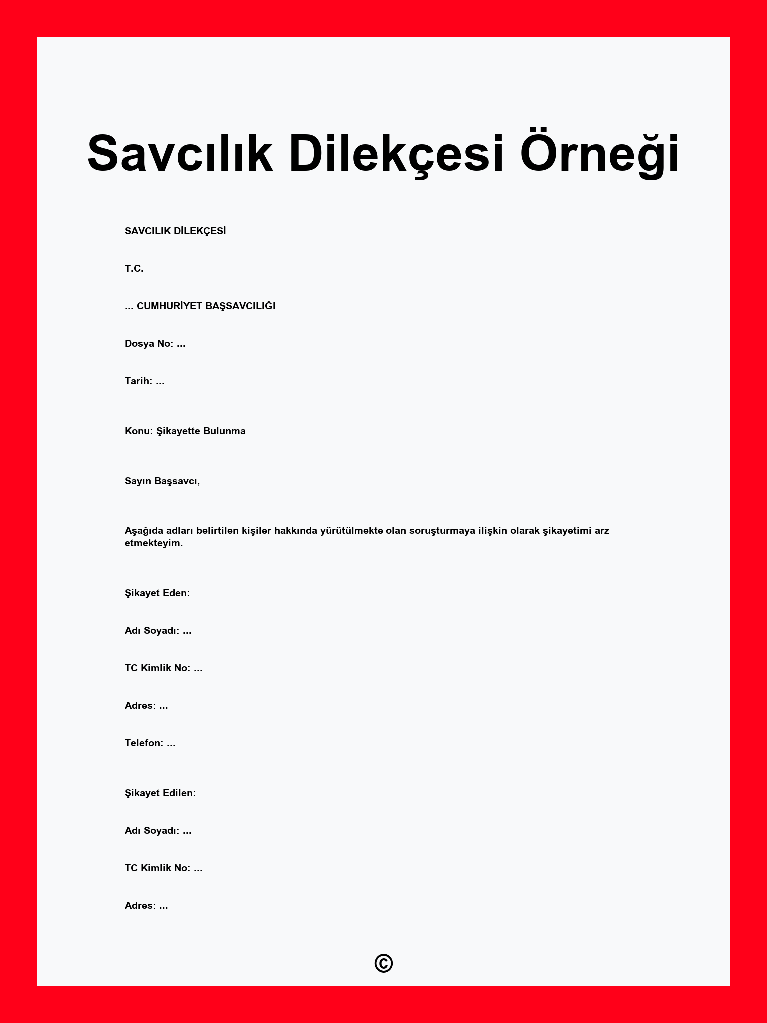 Savcılık Dilekçesi Örneği