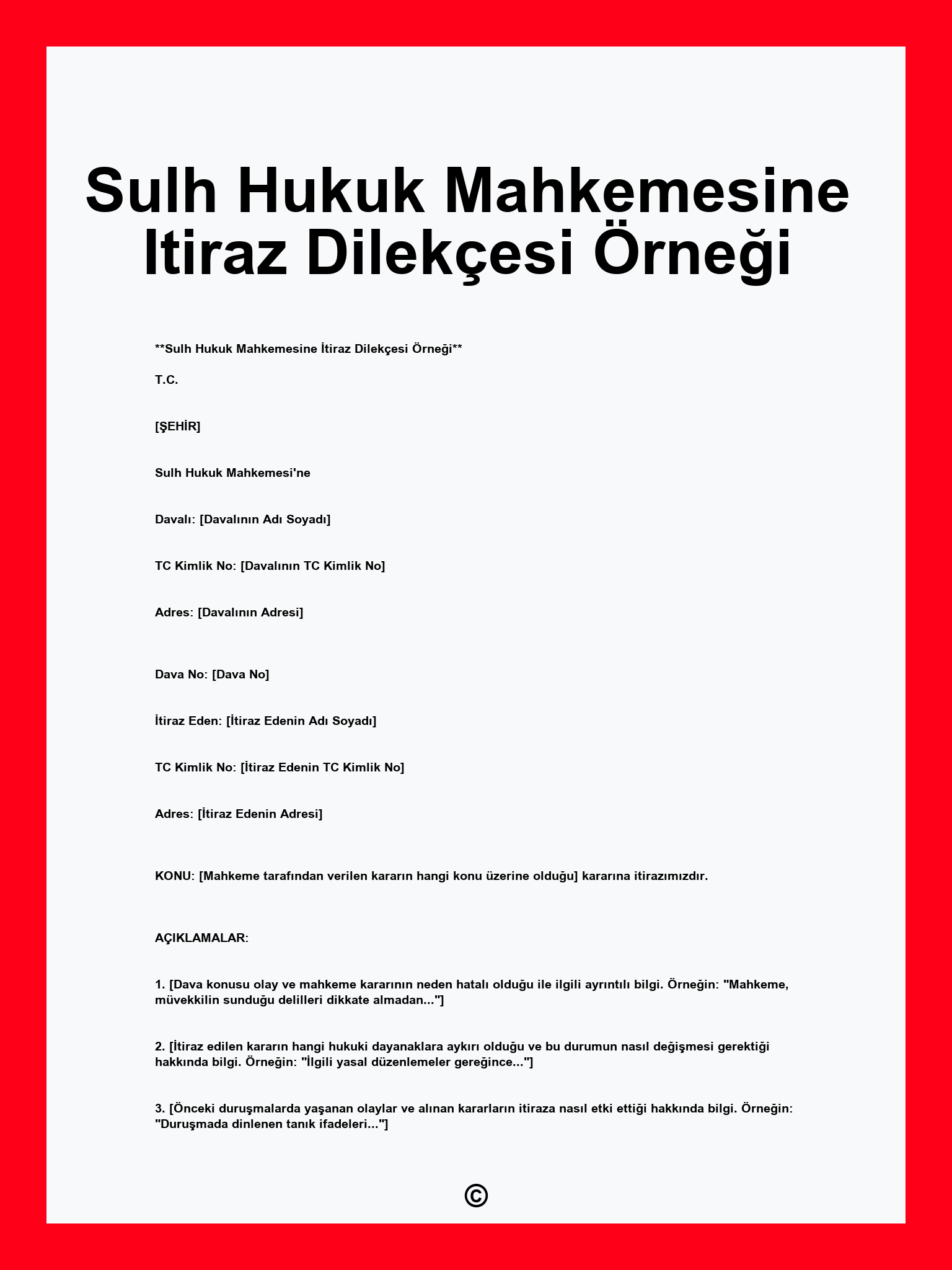 Sulh Hukuk Mahkemesine Itiraz Dilekçesi Örneği