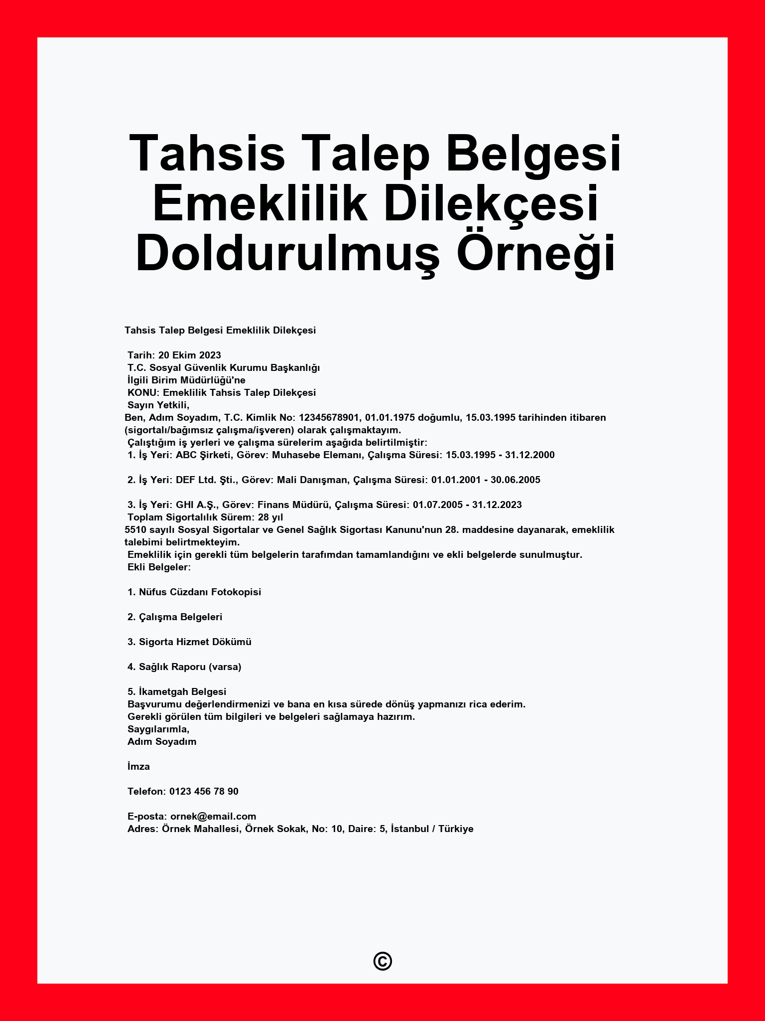 Tahsis Talep Belgesi Emeklilik Dilekçesi Doldurulmuş Örneği