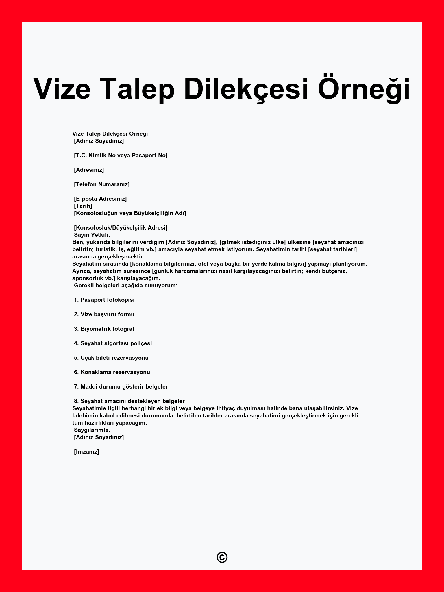 Vize Talep Dilekçesi Örneği